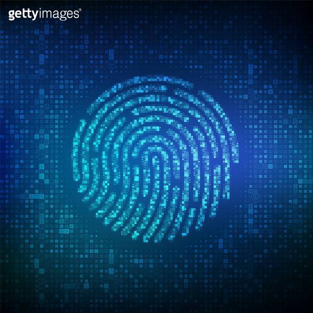 Fingerprint made with binary code. Biometrics identification and ...