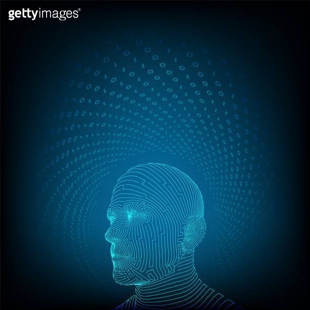AI. Artificial intelligence concept. Ai digital brain. Abstract digital human face. Human head ...