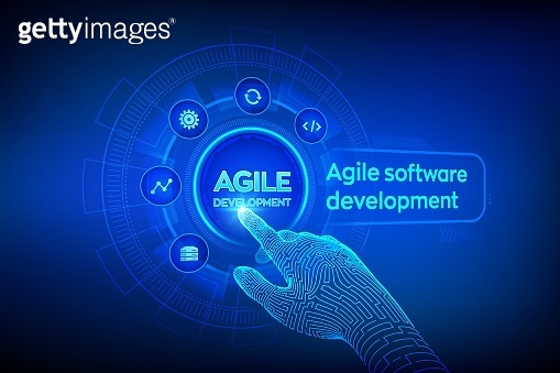 Agile software development methodology concept on virtual screen ...