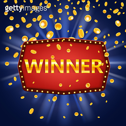 Winner retro frame label banner. Win congratulations vintage frame with ...