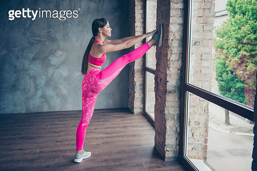 Profile side full length body size view portrait of nice adorable ...