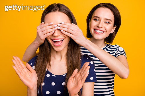 Close up photo of two amazing ladies closing eyes making unexpected ...