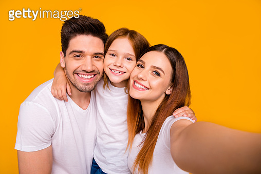 Self-portrait of three nice attractive charming cute lovely tender ...