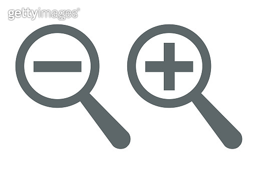 Increase-decrease magnifiers icons. Plus and minus zoom tool symbols ...
