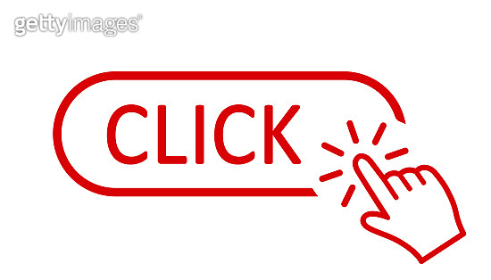 Click here button with hand pointer clicking. Click here web button ...