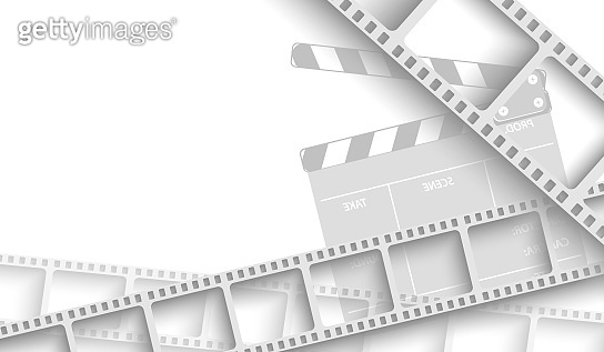 Abstract background with white film strip frame and clapper-board ...