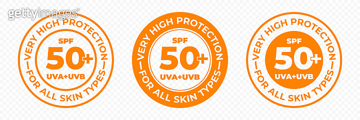SPF 50 sun protection, UVA and UVB vector icons. SPF 50 PLUS high ...