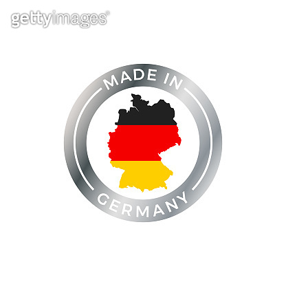 Made in Germany vector logo badge. Germany map flag icon in silver ...
