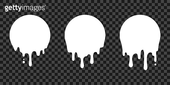 Paint drip stickers, circle white melt drop vector icons. Vector milk ...