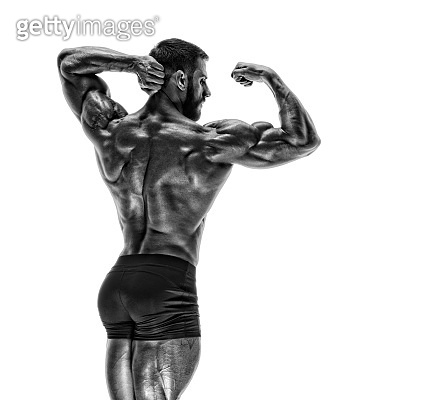 Muscular Men Flexing Muscles. Black and White Image 이미지 (1149131322 ...
