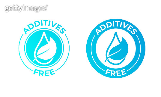 Additives free vector leaf and drop icon. Natural food package stamp ...