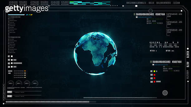 Hi-Tech futuristic user interface head up display screen with digital data and information ...