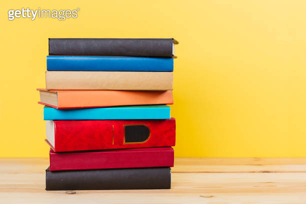 Simple Simple composition of many hardback books, unprocessed books on ...