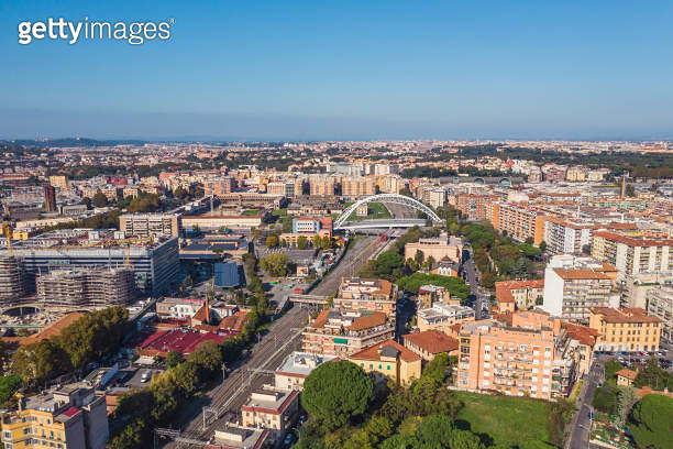Aerial view of Rome Italy residential areas with houses, flight on ...