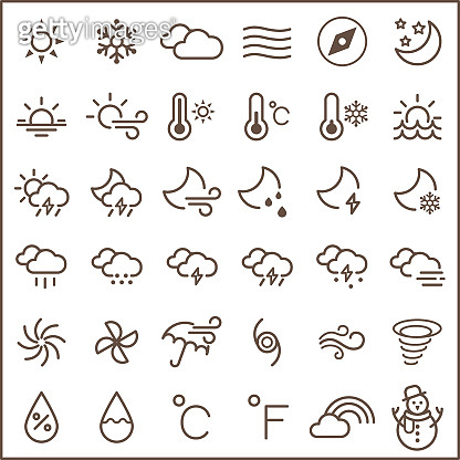 Set of weather and weather cast Icons line style. (1150914732) 일러스트, 무료 ...
