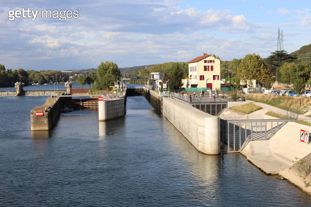 Couzon's large-scale lock at the Mont d'Or on the Saône River north of ...