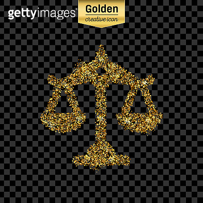 Gold glitter vector icon of scales isolated on background. Art creative concept illustration for ...