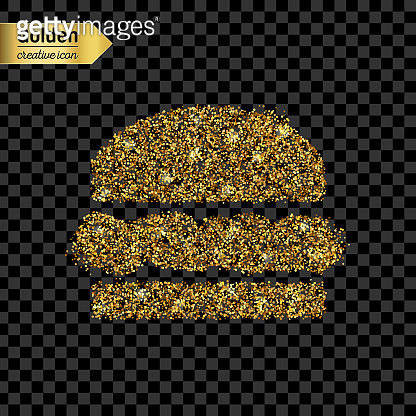 Gold glitter vector icon of hamburger isolated on background. Art creative concept illustration ...
