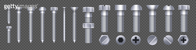 Creative vector illustration of steel brass bolts, metal screws, iron ...