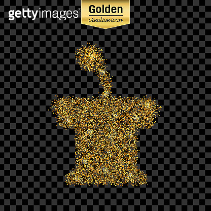 Gold glitter vector icon of orator stands isolated on background. Art creative concept ...