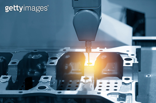 The CMM, coordinate measuring machine measure the dimension of cylinder ...