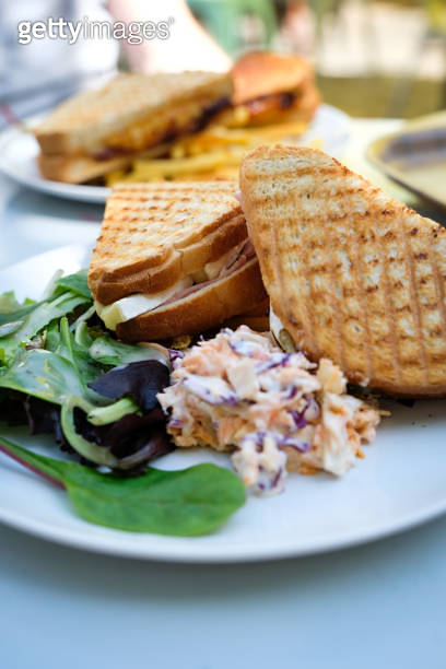 Ham and cheese sandwich with salad and coleslaw on the side (1137157704 ...