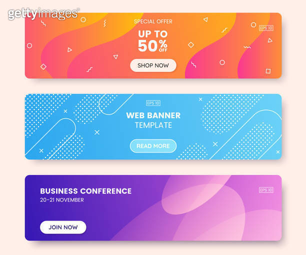 Colorful web banner concept with push button. Collection of horizontal ...