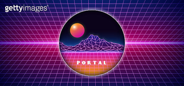 Futuristick 1980s style digital space isolated portal hole background ...