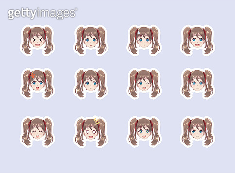 Set of emotional stickers head anime manga girl (1136531691) 일러스트, 무료 ...