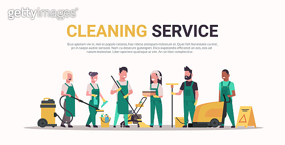 janitors team cleaning service concept male female mix race cleaners in ...