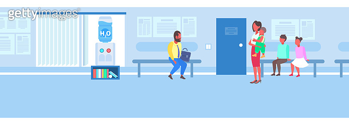 patients waiting line queue in clinic corridor modern waiting room ...