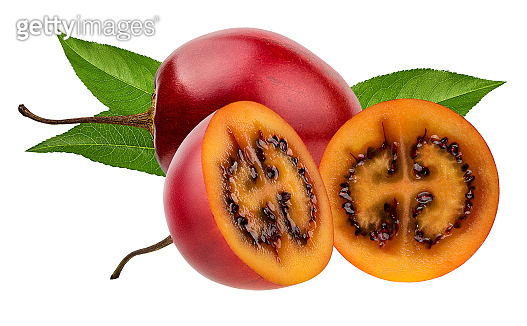 Tamarillo with leaf isolated on white background 이미지 (1194218812) - 게티이미지뱅크