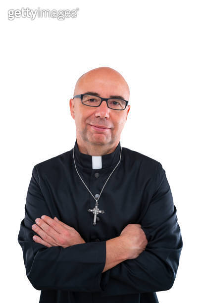 Priest bald with glasses and cassock isolated on white 이미지 (1188894342 ...