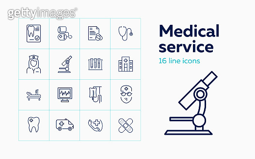 Medical service line icon set. Hospital, microscope 이미지 (1170225158 ...