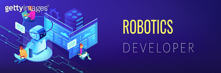 Robotics developer isometric 3D banner header. 이미지 (1136640603) - 게티이미지뱅크