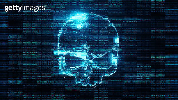 3d render of skull symbol and pseudocode elements. Cybersecurity ...