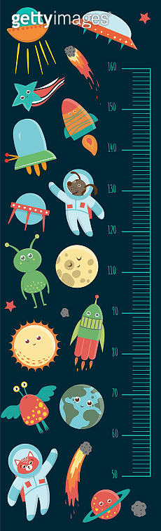 Vector space height chart. Picture with cosmic elements for children ...