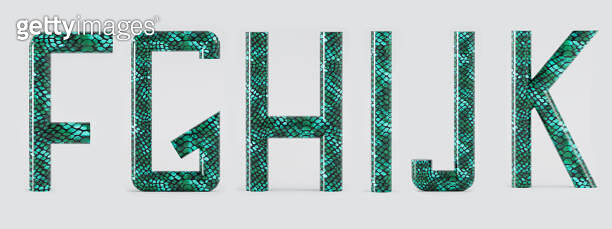 Set of alphabet letters FGHIJK in the style of snake scales - 3D ...
