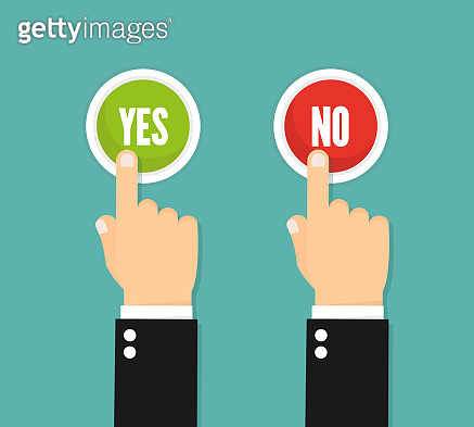 Hand, finger pressing buttons no or yes. Vector flat 이미지 (1127619291 ...