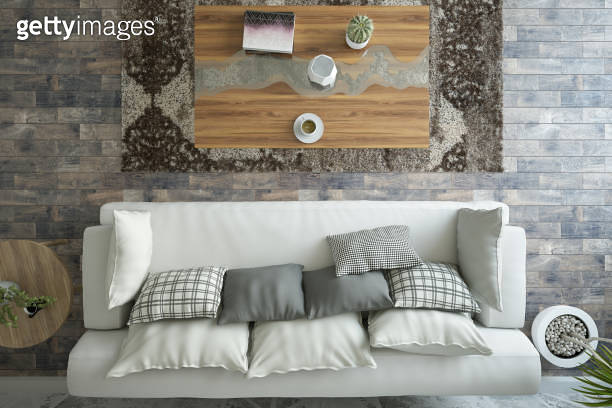 Modern Living Room with Sofa. Above View 이미지 (1090123960) - 게티이미지뱅크