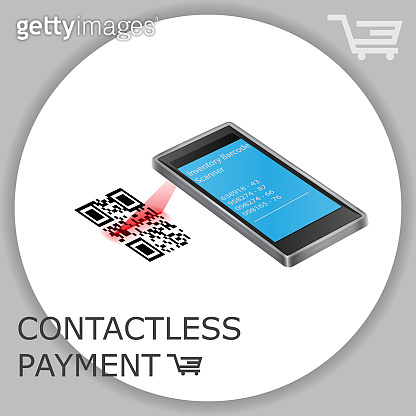 Hand held wireless barcode scanner reader scanning bar code on white ...