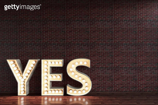Yes Light Bulb Sign Against Brick Wall (1178579294) 일러스트, 무료 일러스트 - 게티이미지뱅크