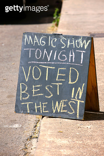 Chalked sign outside the Seance Room theatre in Bisbee, AZ - Magic Show ...