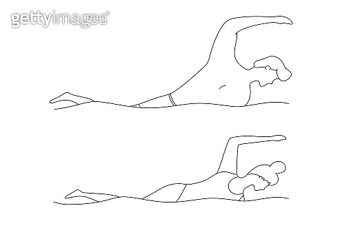 Outline swimming people vector illustration. Man and woman swim at the ...