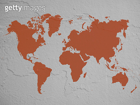 brown color world map on concrete wall background (1152224020) - 게티이미지뱅크