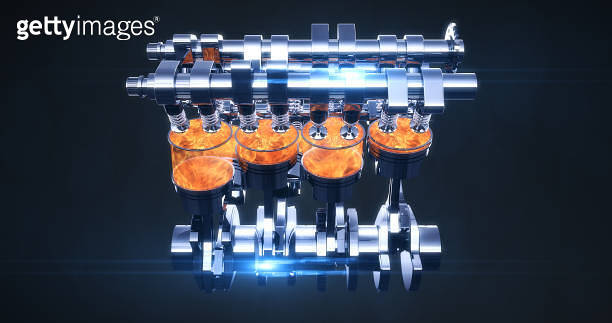 Rotating Fuel Injected V8 Engine With Explosions. 3D Illustration ...