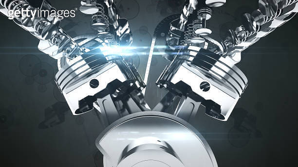 Close Up Working V8 Engine With Visual Effects - 3D Illustration Render ...