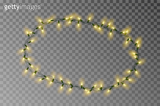 Christmas lights oval border vector, light string frame isolated on ...