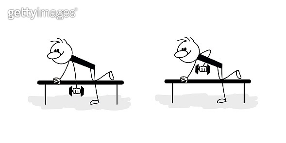 Doodle stick figure: Man doing exercises in the gym. Fitness and ...