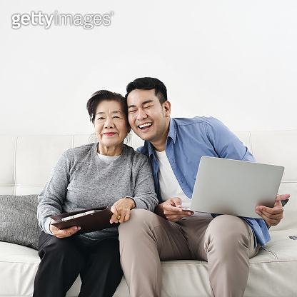 Asian agent man deal with senior for life insurance contract signed ...